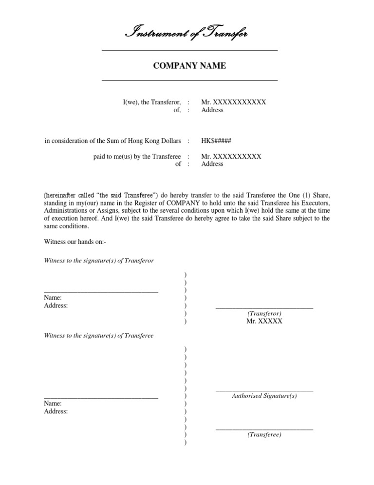 Instrument of Transfer Sample | PDF | Hong Kong