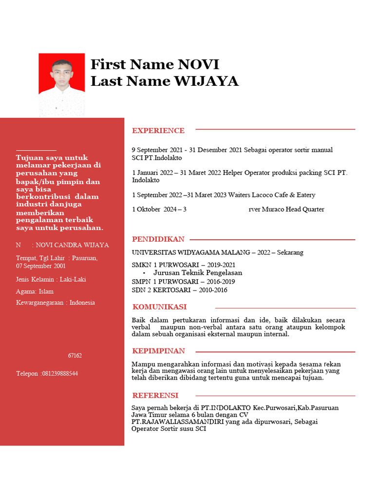 Lamaran Kerja Novi Candra Wijaya | PDF