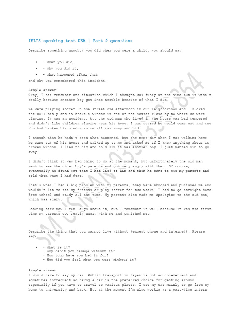 IELTS Speaking Test Sample Questions | PDF | Recycling | Dances