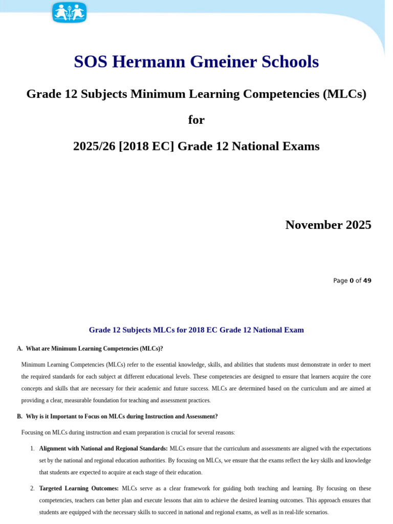 G12 Subjects MLCs For 2018 EC Grade 12 National Exam | PDF | Derivative ...