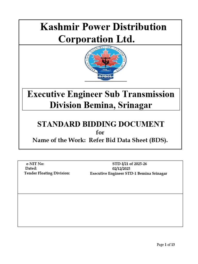 Kashmir Power Distribution Corporation LTD.: Executive Engineer Sub ...