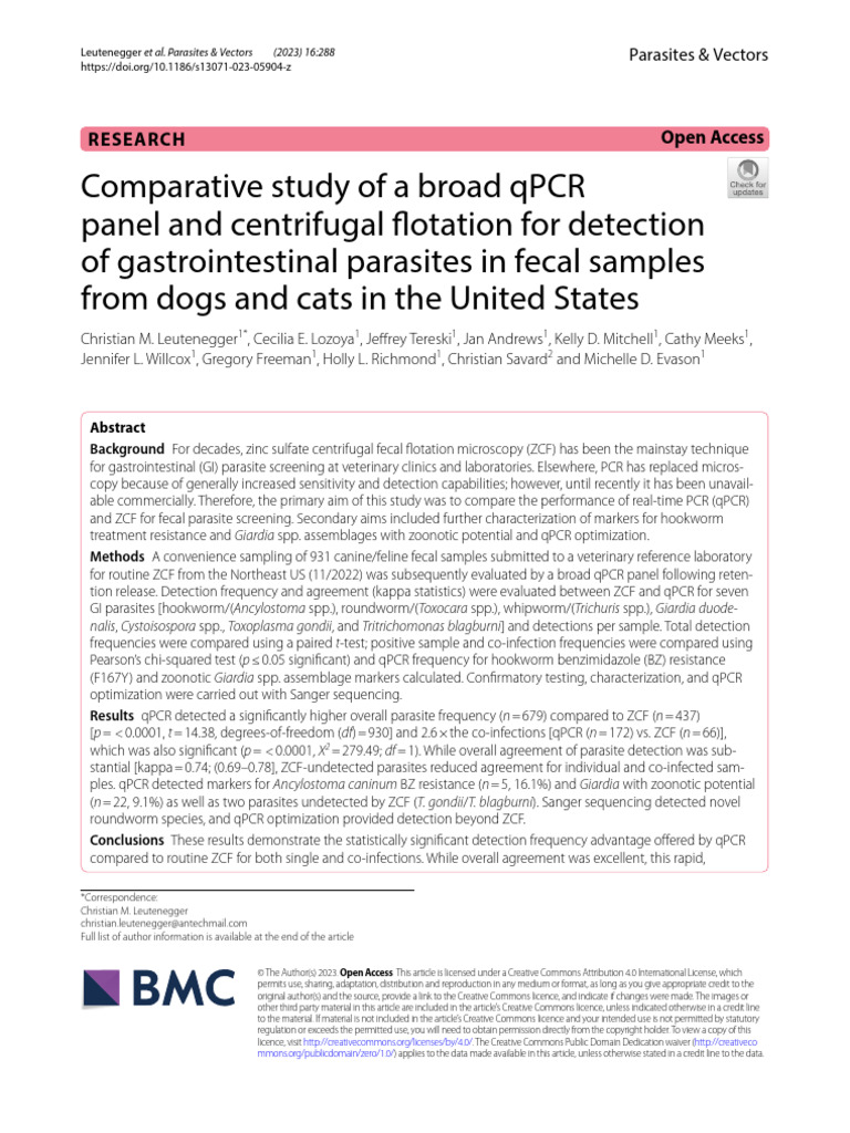 Comparative Study of A Broad QPCR Panel and Centrifugal Flotation For ...
