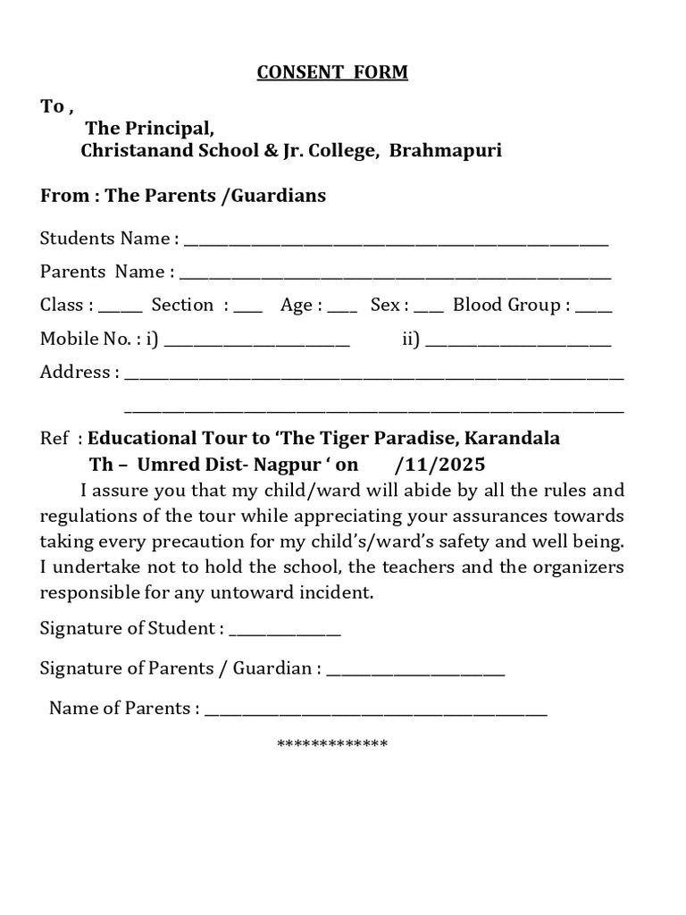 Consent Form for Educational Tour | PDF