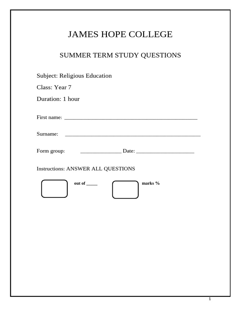 Year 7 Study Questions | PDF | Moses