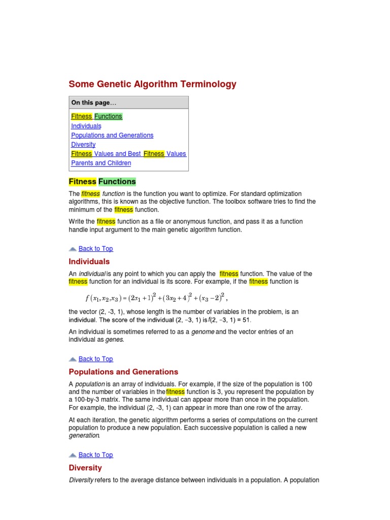Help - Some Genetic Algorithm Terminology - Using The Genetic Algorithm ...