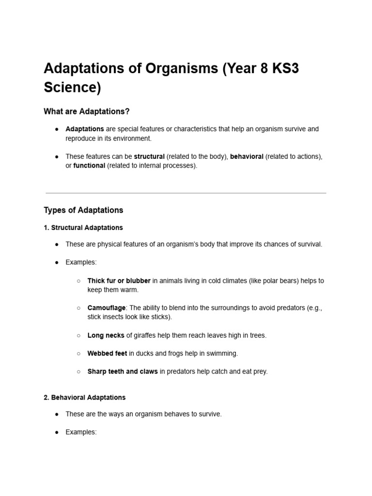 Adaptations of Organisms | PDF | Predation | Adaptation