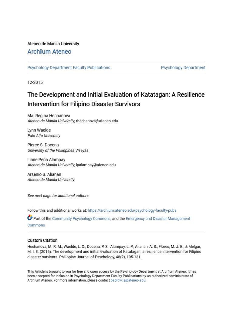 The Development and Initial Evaluation of Katatagan_ a Resilience | PDF ...