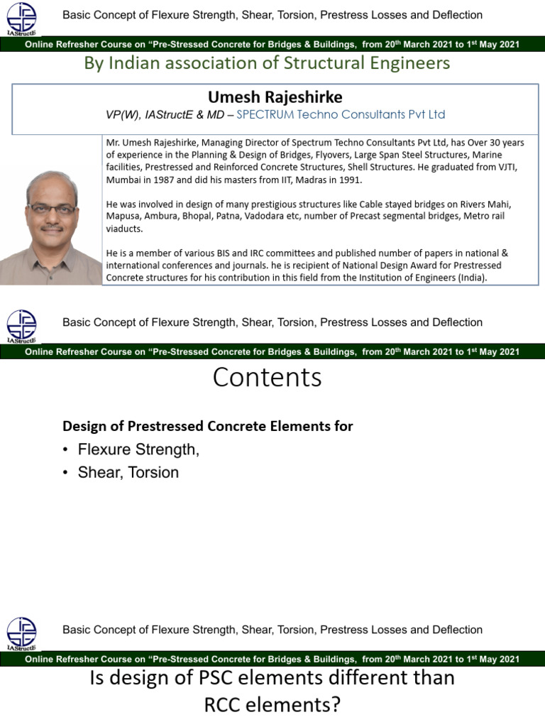 Pre-Stressed Concrete Course Overview | PDF | Bending | Beam (Structure)