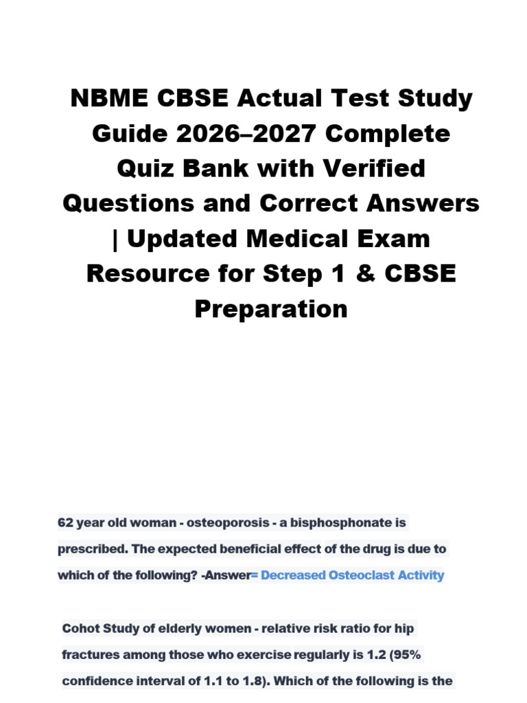 NBME CBSE ACTUAL TEST QUESTIONS and ANSWERS (Quiz Bank With All The ...