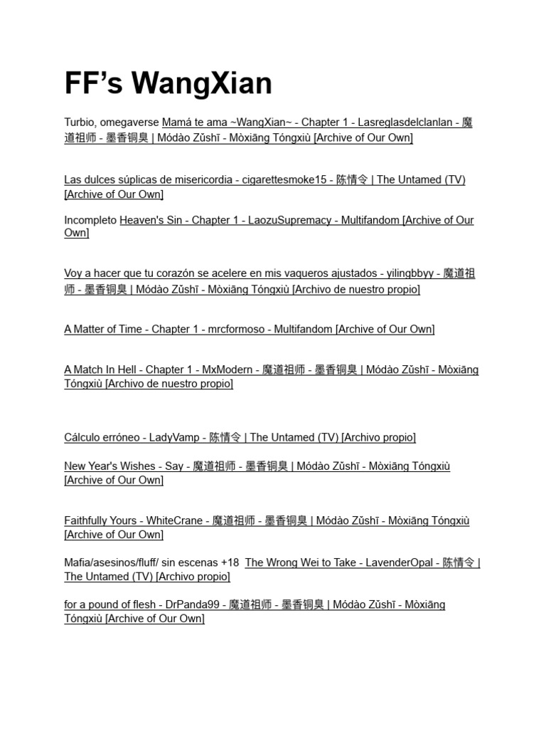 Wanxian Ao3 Masterlist Recomendación | PDF