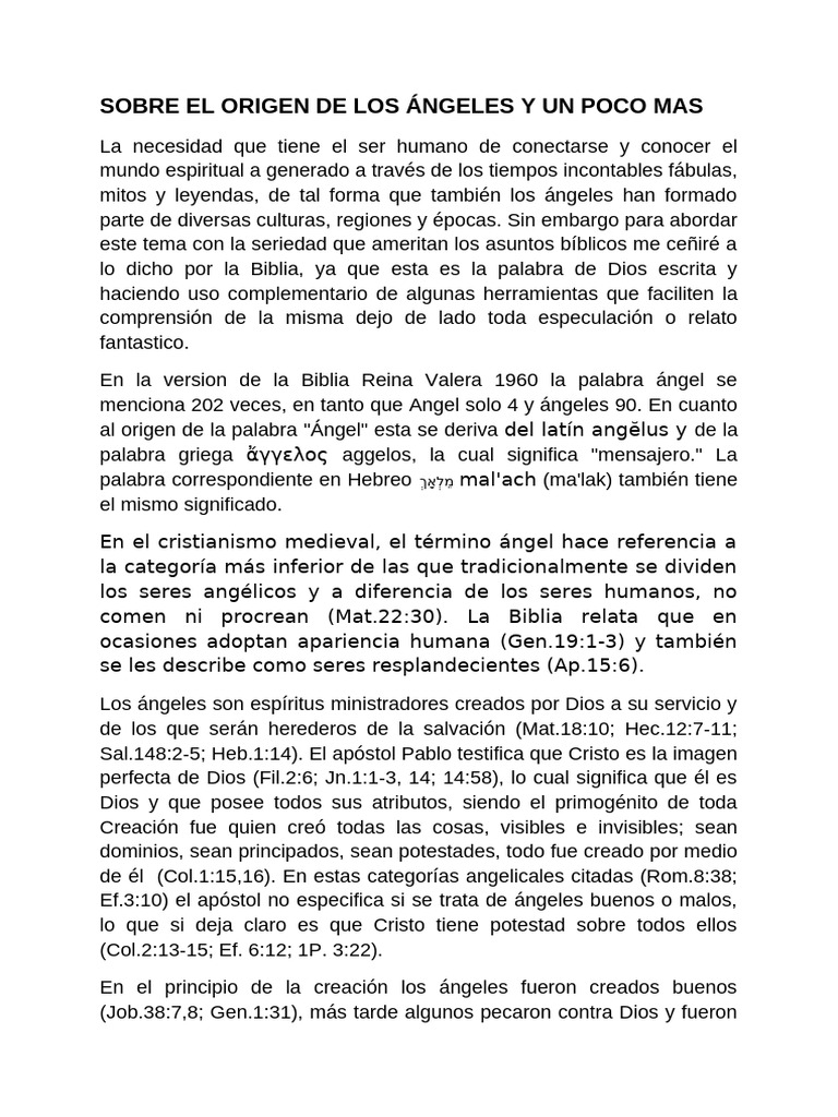 Origen y naturaleza de los ángeles | PDF | Biblia | Dios