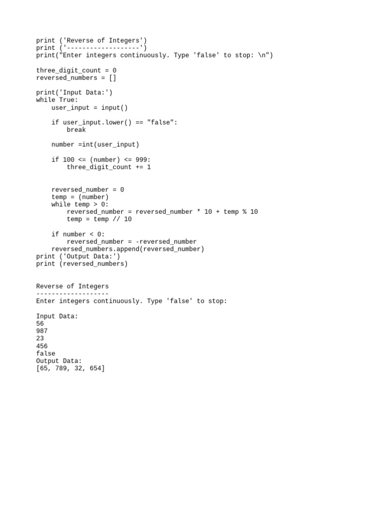 Reverse Three-Digit Integers Input | PDF