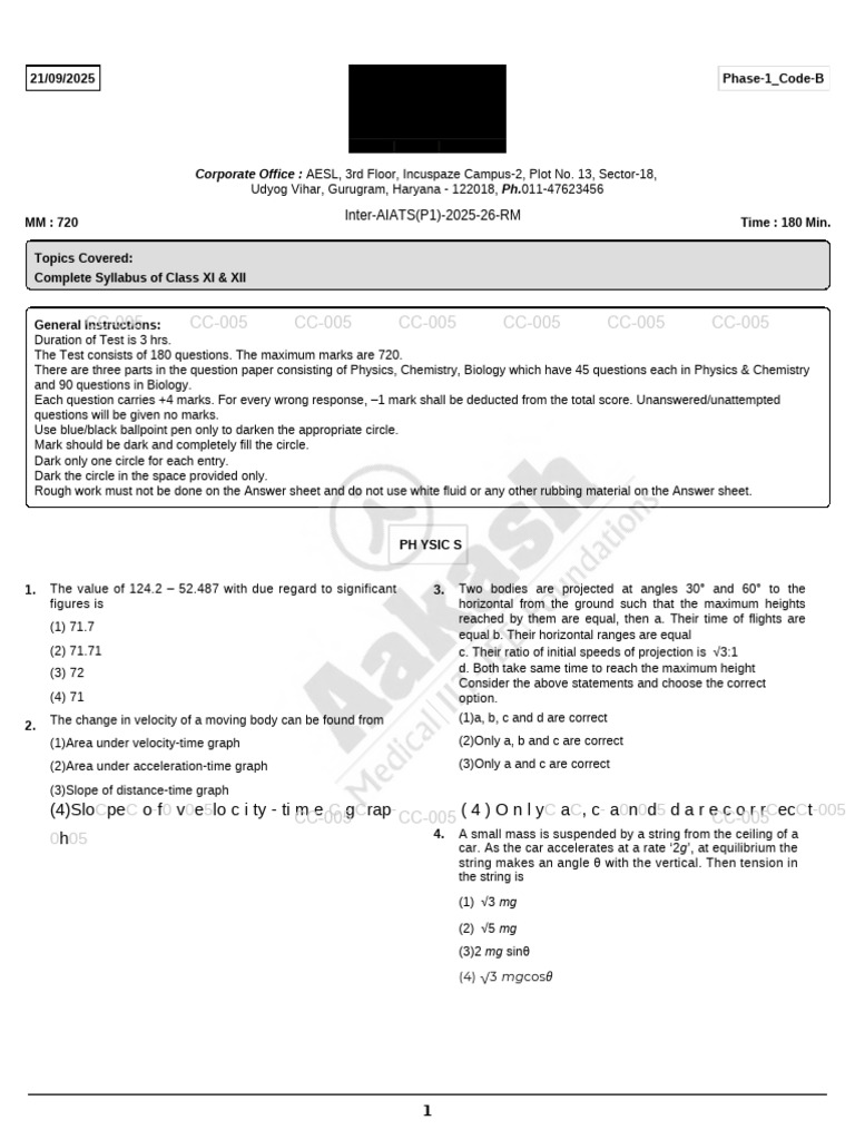 Final Test Series (P1) 2024 25 - Test 13B PDF | PDF | Electromagnetic ...