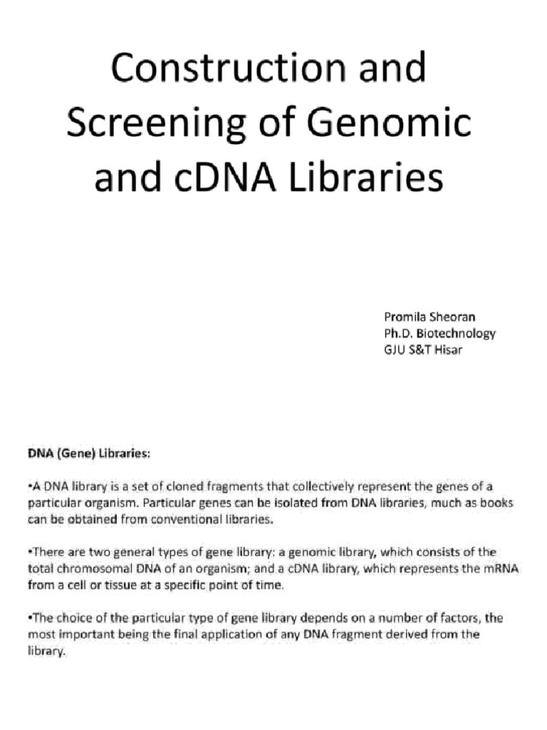Construction and Screening of Genomic and A DNA Library | PDF