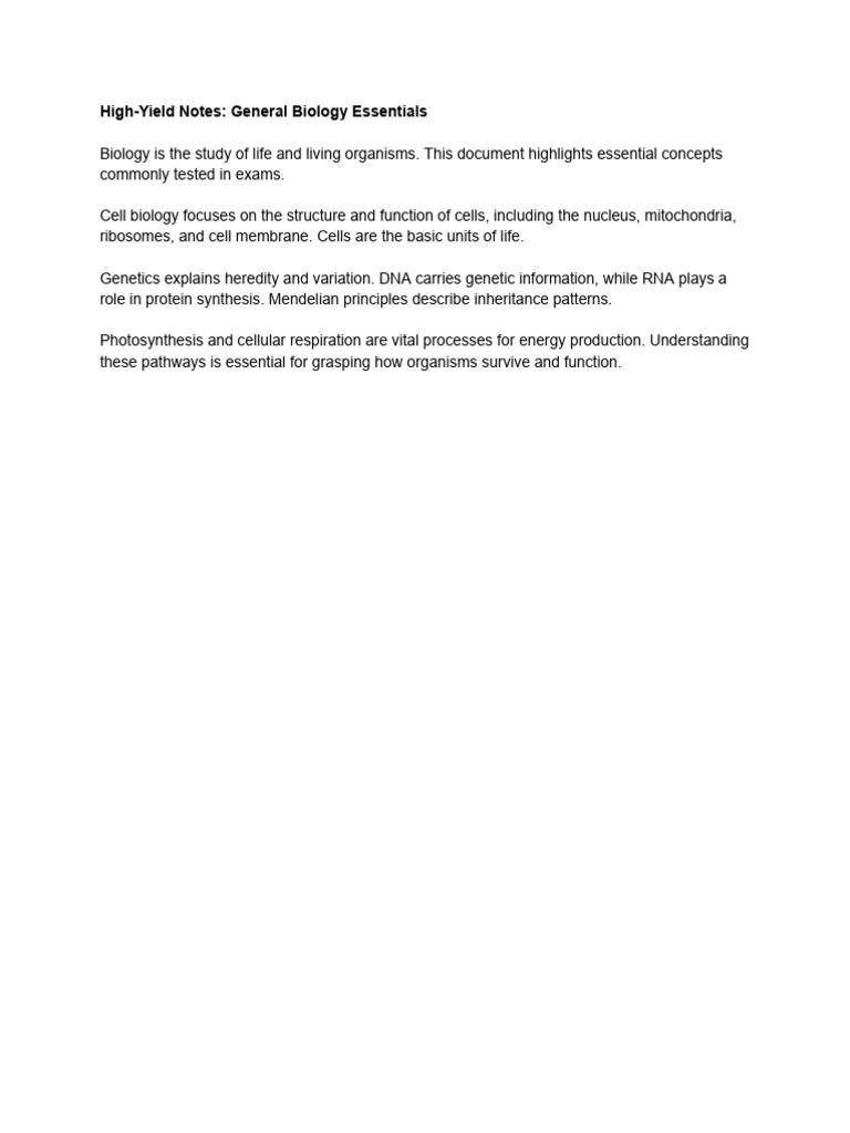 High-Yield Notes - General Biology Essentials | PDF