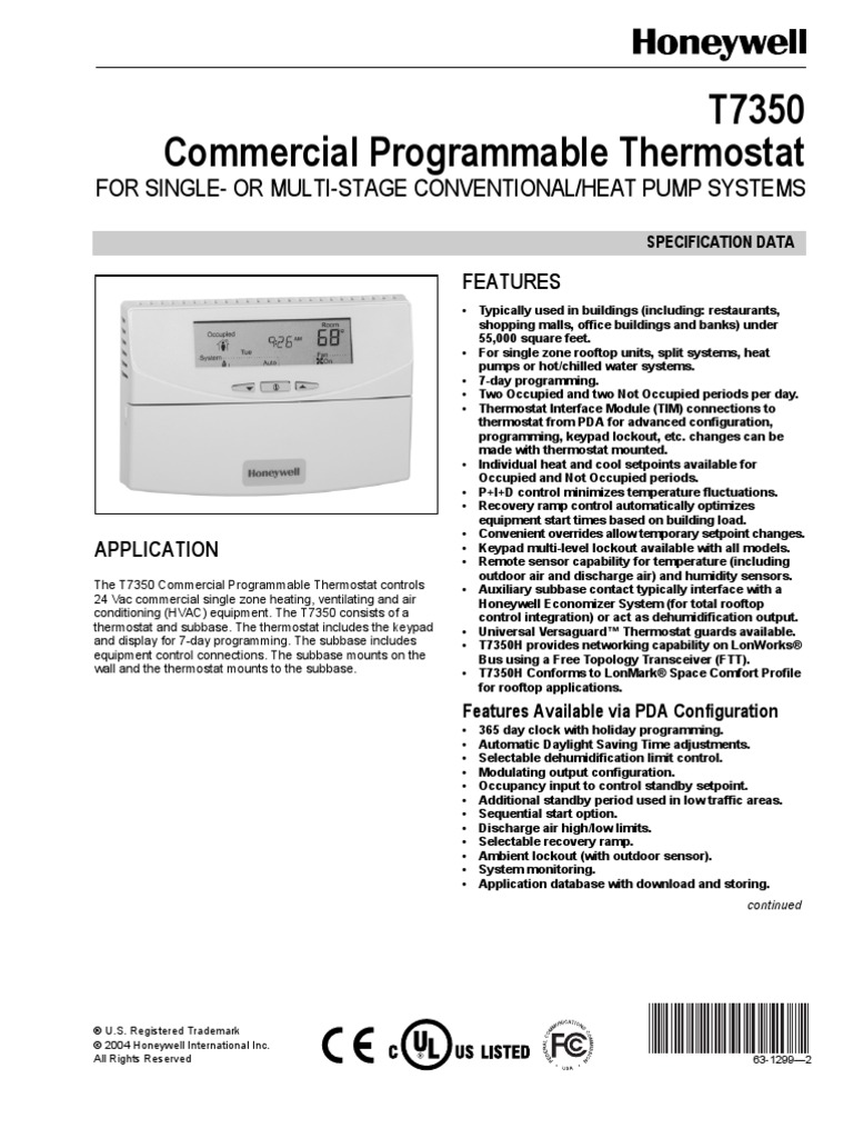 Hon T7350 | PDF | Thermostat | Relay
