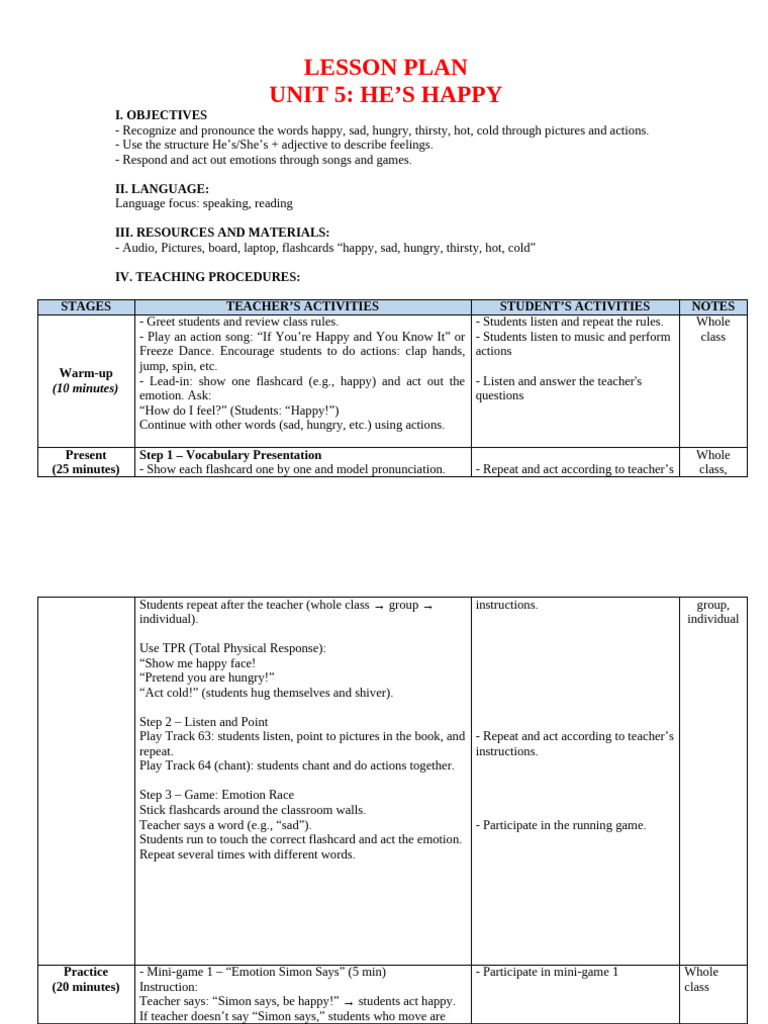 Lesson Plan - Ffs Unit 5 - Lesson 1, 2 | PDF | Applied Linguistics ...