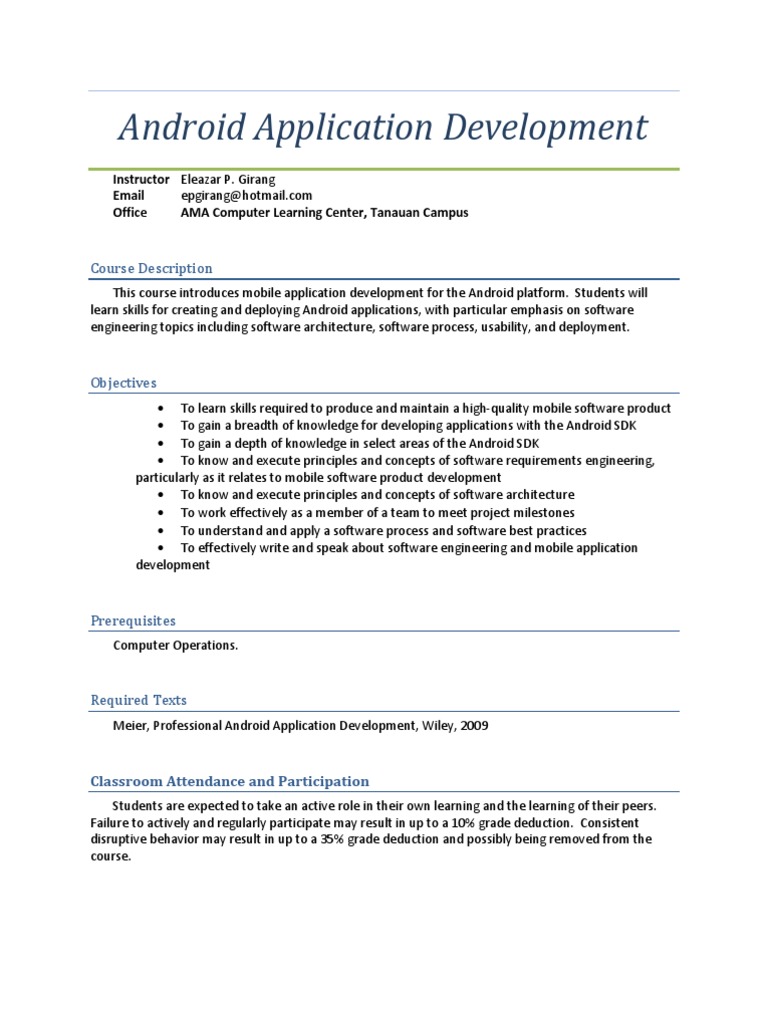 Android Application Development - Syllabus | PDF | Software Release ...