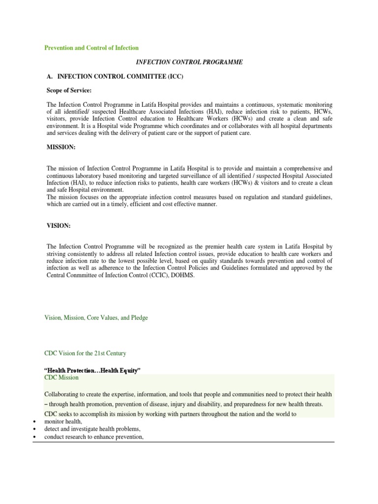 Prevention and Control of Infection Mission | PDF | Infection Control ...