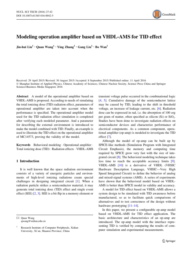 Modeling Operation Amplifier Based on VHDL-AMS for TID Effect | PDF | Operational Amplifier ...