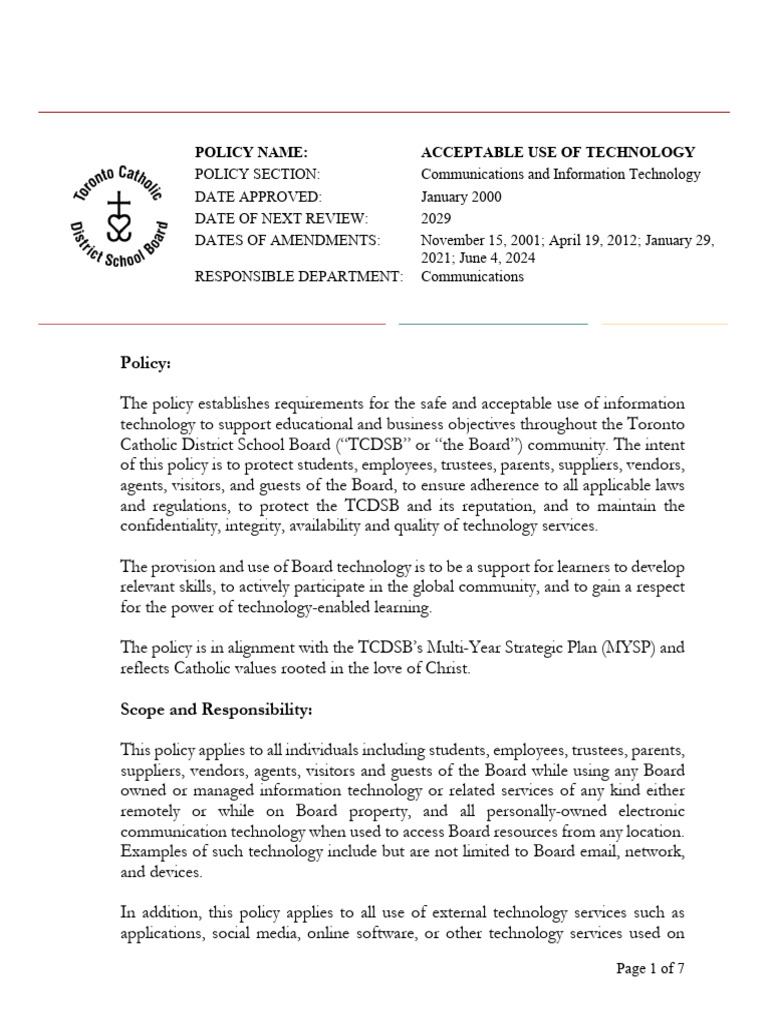 Acceptable Use of Technology | PDF | Privacy