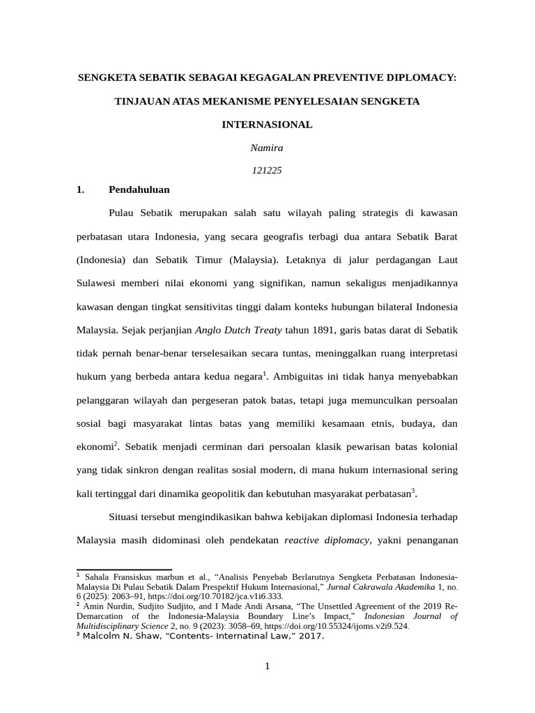 Sengketa Sebatik dan Diplomasi Preventif | PDF