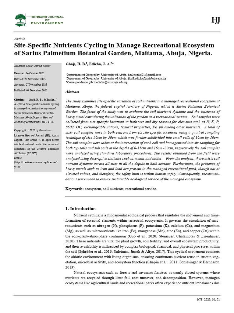Nutrient Cycling in Abuja Botanical Garden | PDF | Soil | Ecosystem