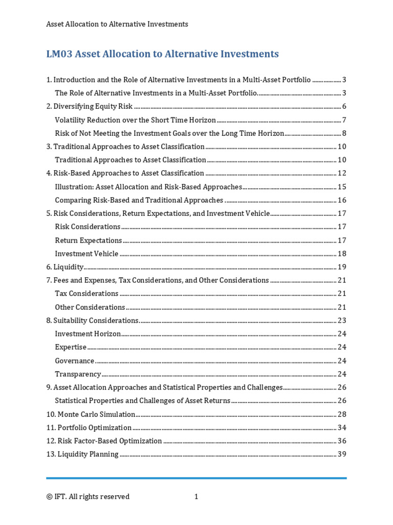 Alternative Investments in Asset Allocation | PDF | Financial Risk ...