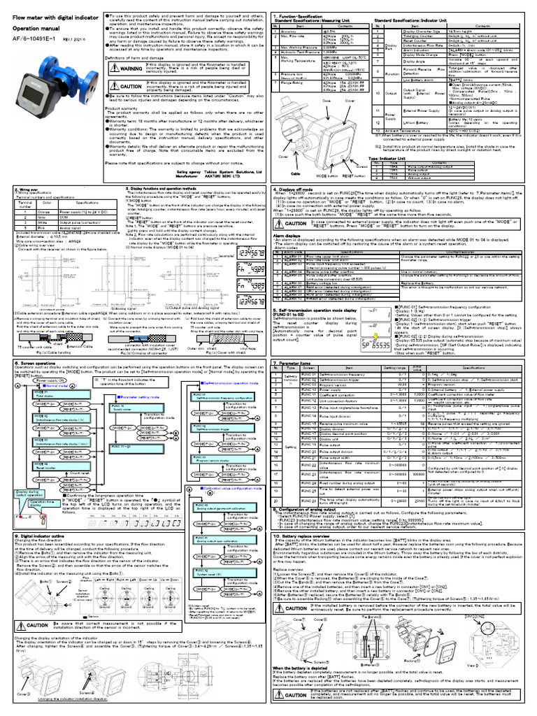 Flow Meter Operation Manual & Safety Guide | PDF | Electrical Connector ...