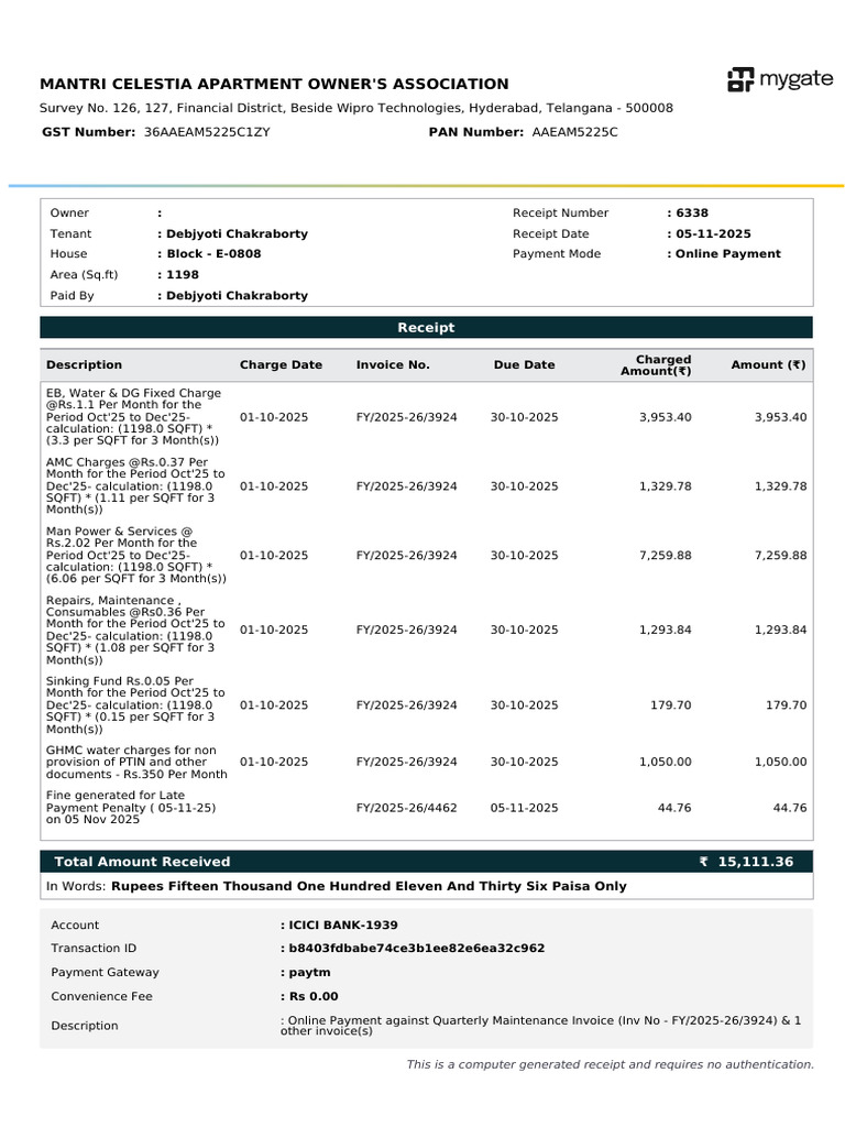 DuesReceipt 58315007 7768 | PDF | Receipt | Rupee