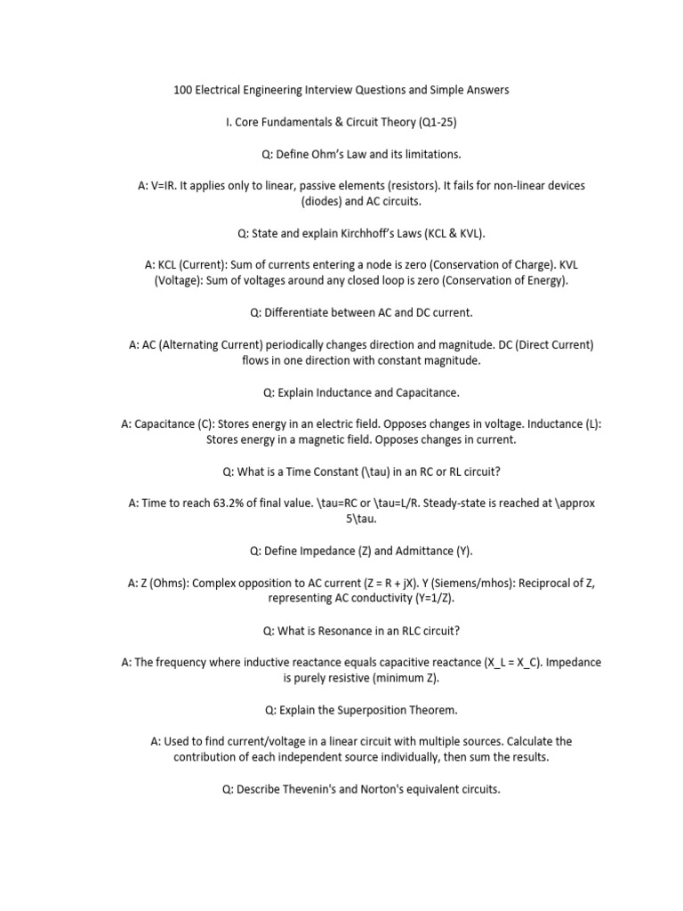 Ultimate 100 Electrical Engineering Interview Q&A | PDF | Electrical ...