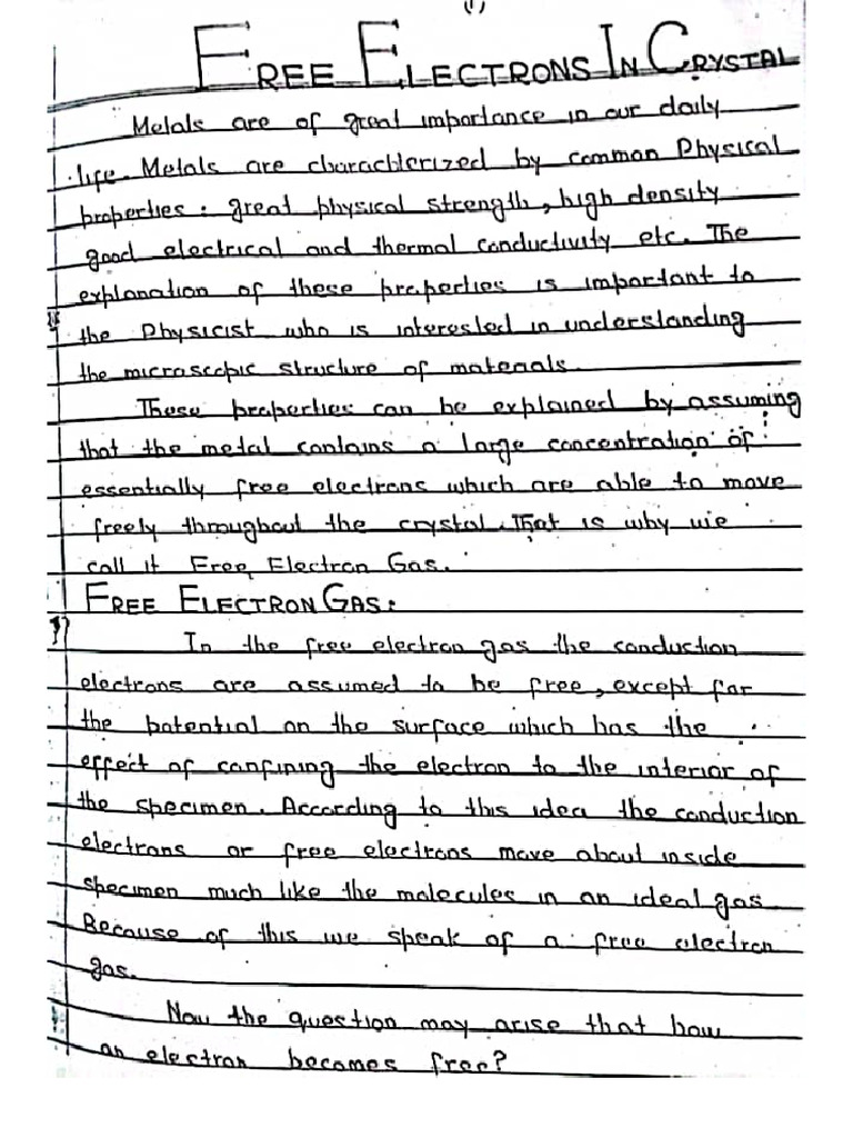 Solid State physics (Free Electrons in Crystal) | PDF