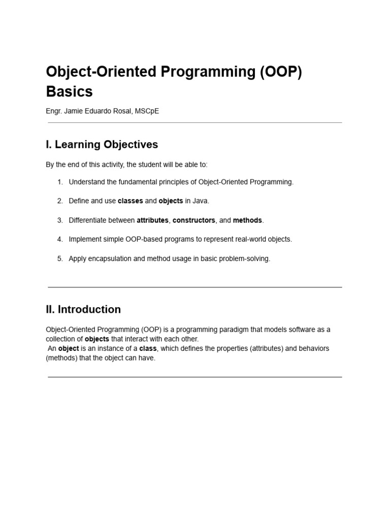 Object-Oriented Programming (OOP) Basics | PDF | Method (Computer ...