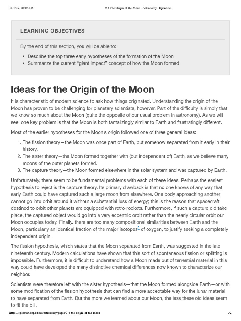 9.4 the Origin of the Moon - Astronomy _ OpenStax | PDF | Giant Impact ...