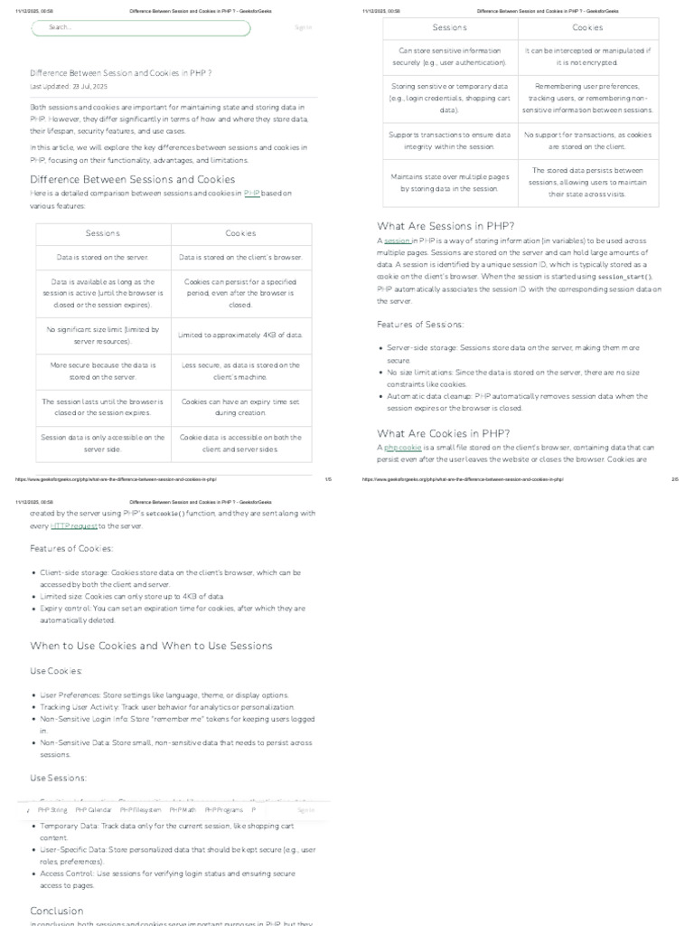 Difference Between Session and Cookies in PHP _ - GeeksforGeeks | PDF ...