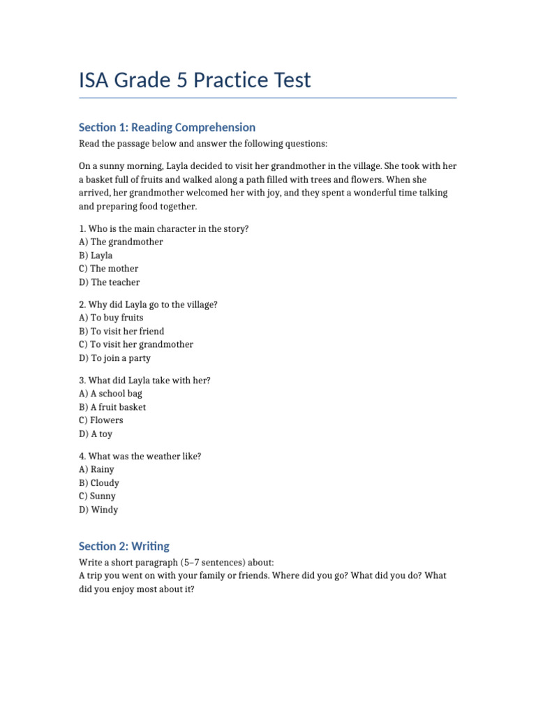 Grade 5 ISA Practice Test Guide | PDF