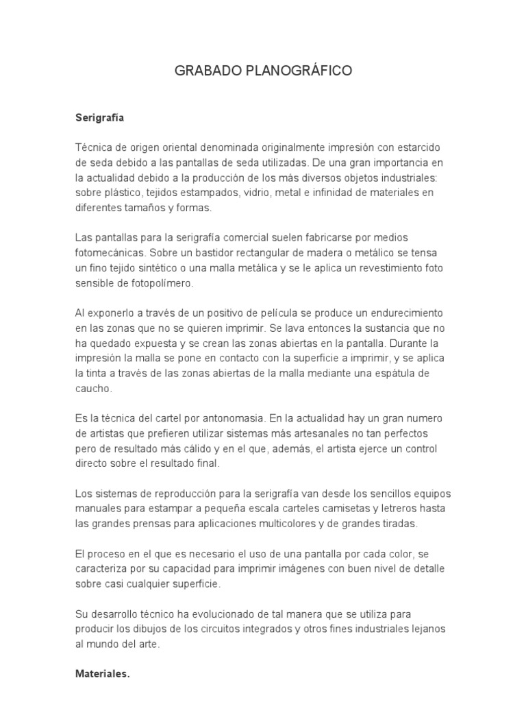 Grabado Planográfico | PDF | Grabado | Litografía