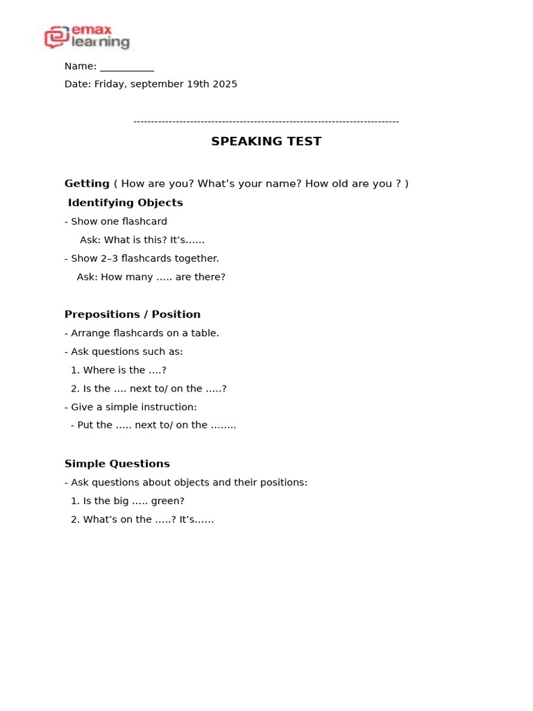Speaking Test Guidelines and Questions | PDF
