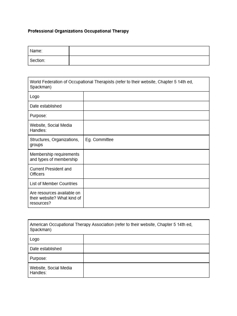 Professional Organizations Occupational Therapy | PDF