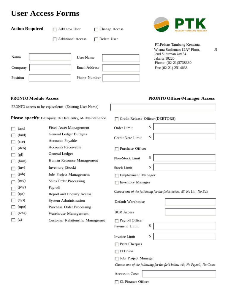 User Access Form - PTK | PDF | Accounts Payable | Business Economics