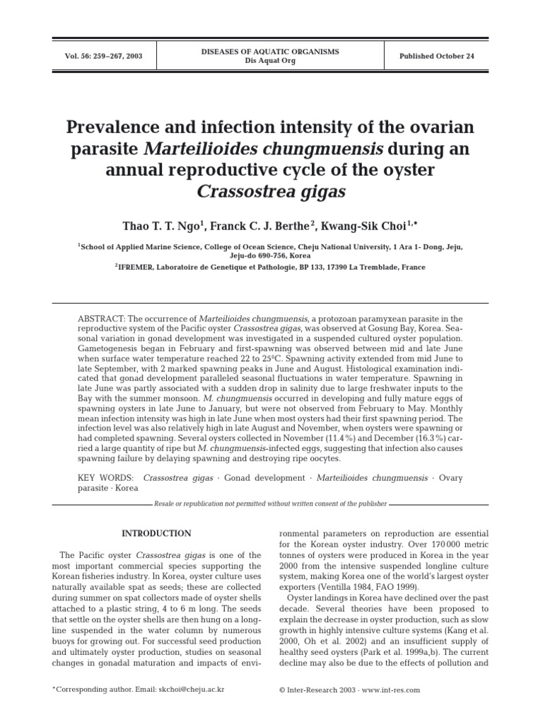 Ovarian Parasite in Pacific Oysters | PDF | Oyster