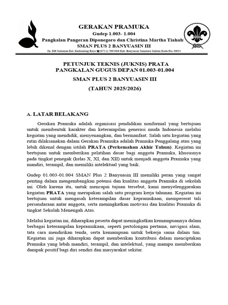 Petunjuk Teknis PRATA SMAN Plus 2 BA III | PDF