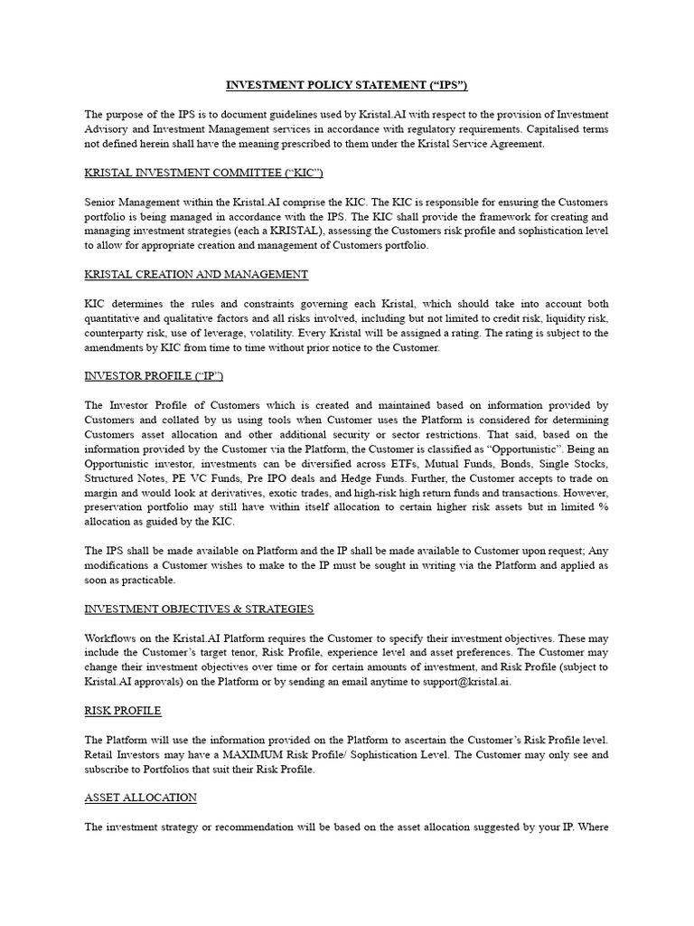 IPS - Opportunistic - Latest.docx | PDF | Repurchase Agreement ...