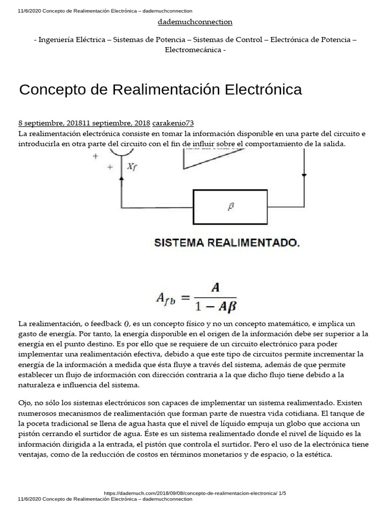 Concepto de Realimentación Electrónica - Dademuchconnection | PDF