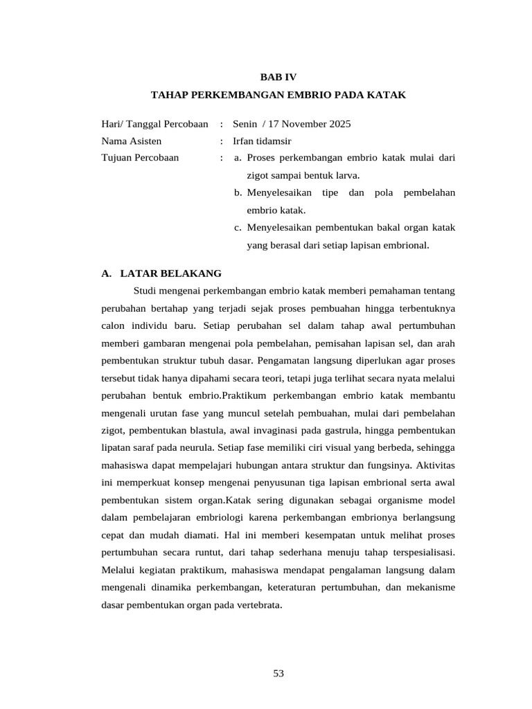 Perkembangan Embrio Katak: Praktikum Embriologi | PDF