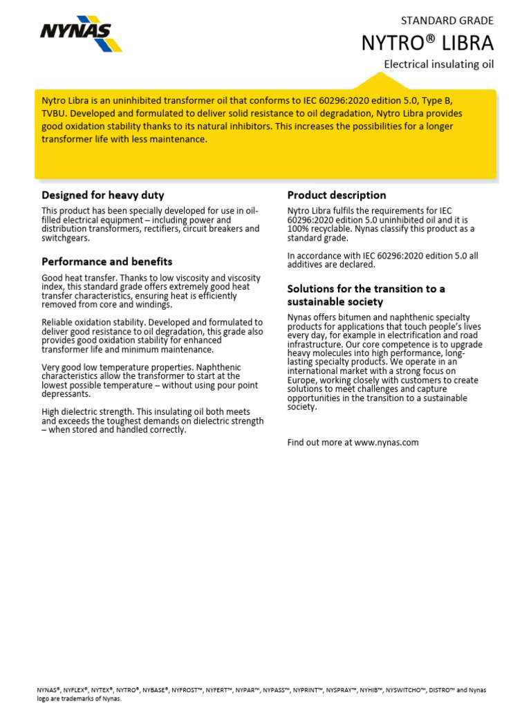 NYTRO® LIBRA English PDS 1 | PDF | Transformer | Electrical Engineering