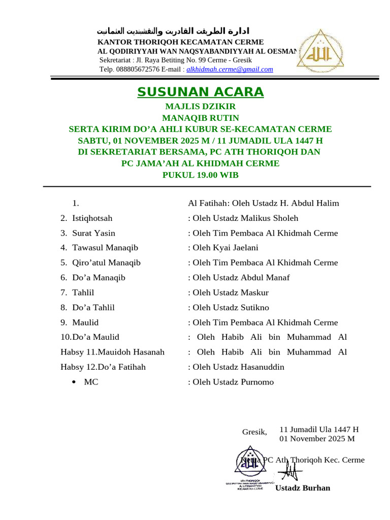 Susunan Acara Majlis Dzikir Cerme | PDF
