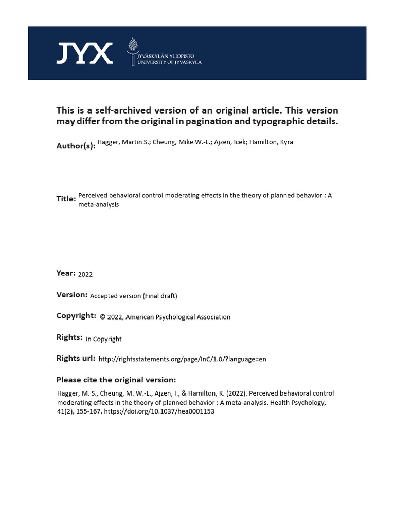 Perceived Behavioral Control Moderating Effects in The Theory of ...