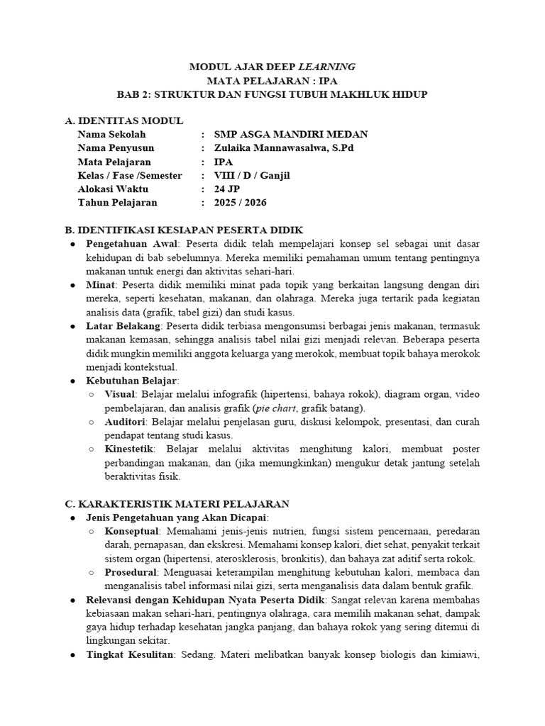 Modul Deep Learning: Struktur Tubuh Makhluk Hidup | PDF