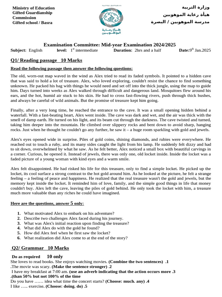 Mid-Year English Exam 2024/2025 Guide | PDF